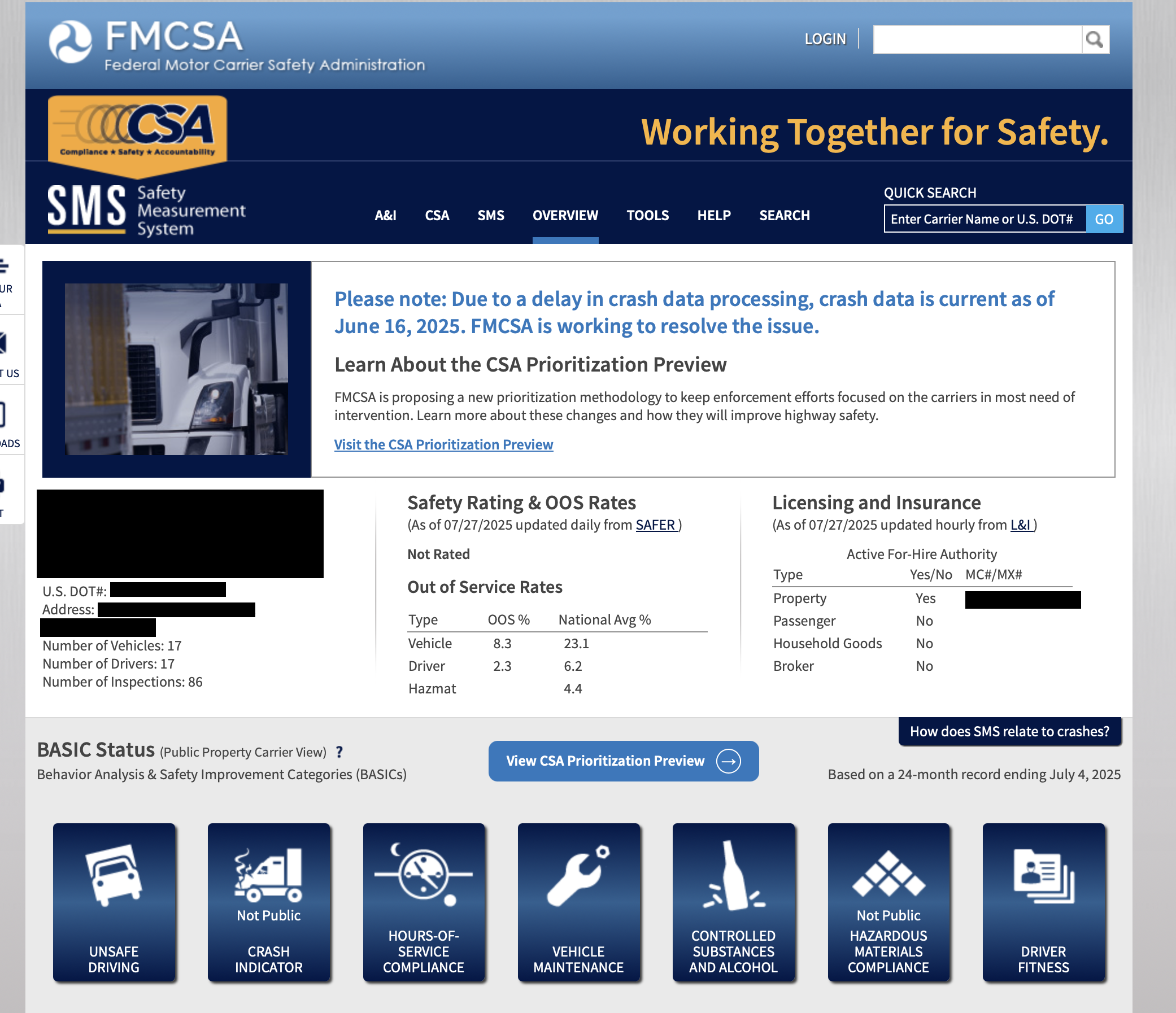 FMCSA CSA Prioritization Review Page - Prime Fleet Management